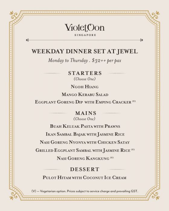 23 Aug 2021 Onward: Violet Oon Weekday Dinner Set Promotion at Jewel ...