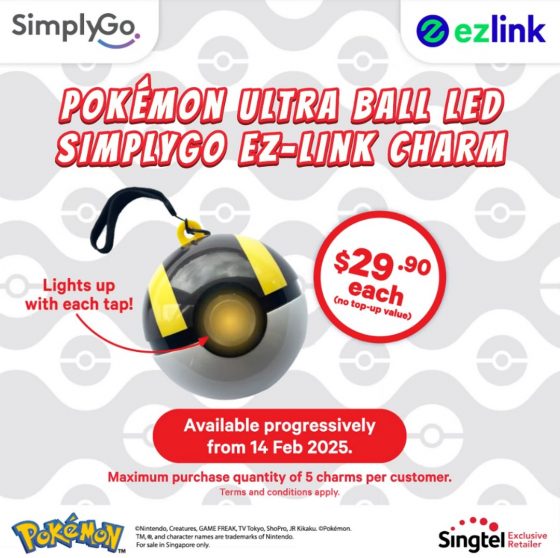 14 February 2025 Onward: EZ-Link, Pokémon Ultra Ball LED SimplyGo Charm ...