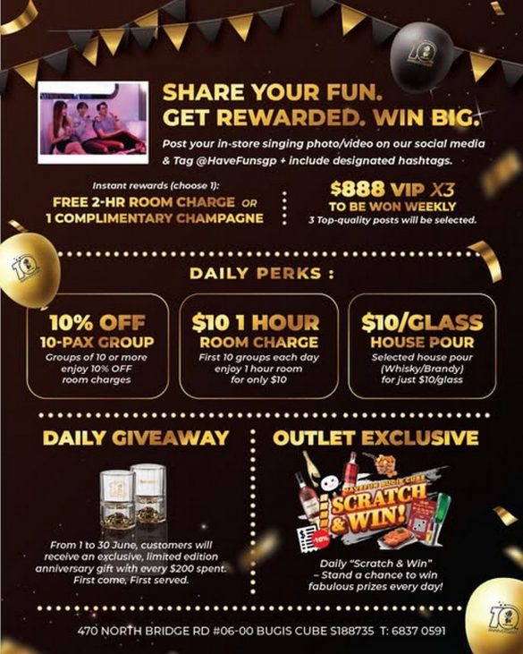 1-30 June 2025: HaveFun @ Bugis Cube, 10th Anniversary Celebration: Karaoke Promotion, Prizes ...