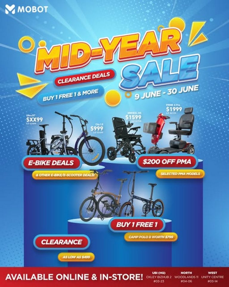 9-30 June 2025: MOBOT Singapore: Mid-Year Mega Sale on Mobility Scooters, PMAs, E-Bikes and More ...