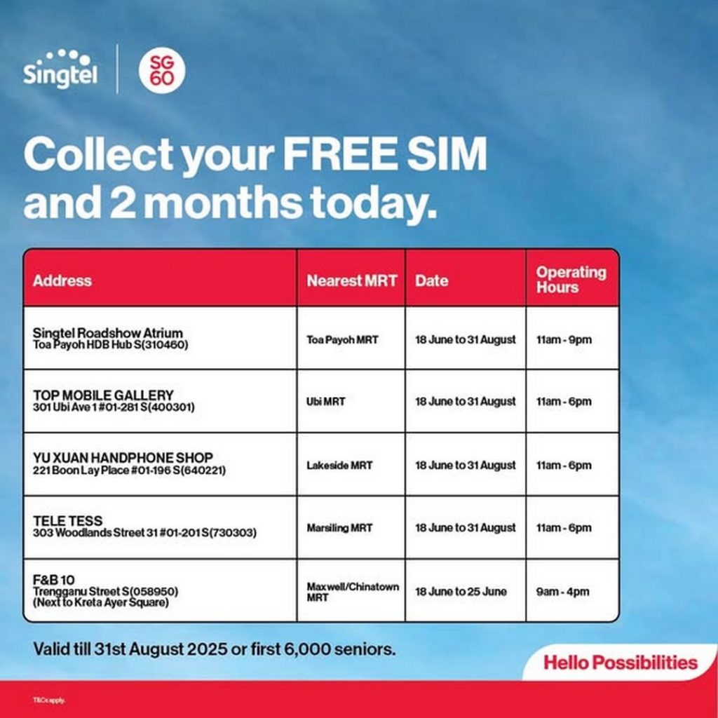 Now till 31 August 2025: Singtel Seniors FREE SIM Card with 150GB 5G ...
