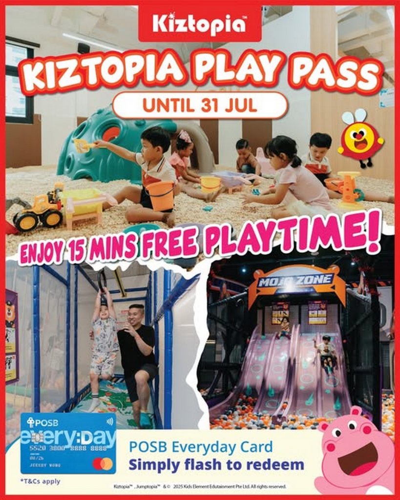 Now till 31 July 2025: Kiztopia Singapore – POSB Everyday Card Free Playtime & 20% Admission ...