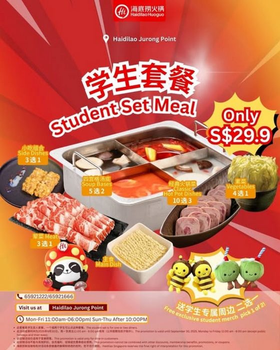 Now till 30 September 2025: Haidilao Singapore Jurong Point Student Set Promotion with Exclusive ...