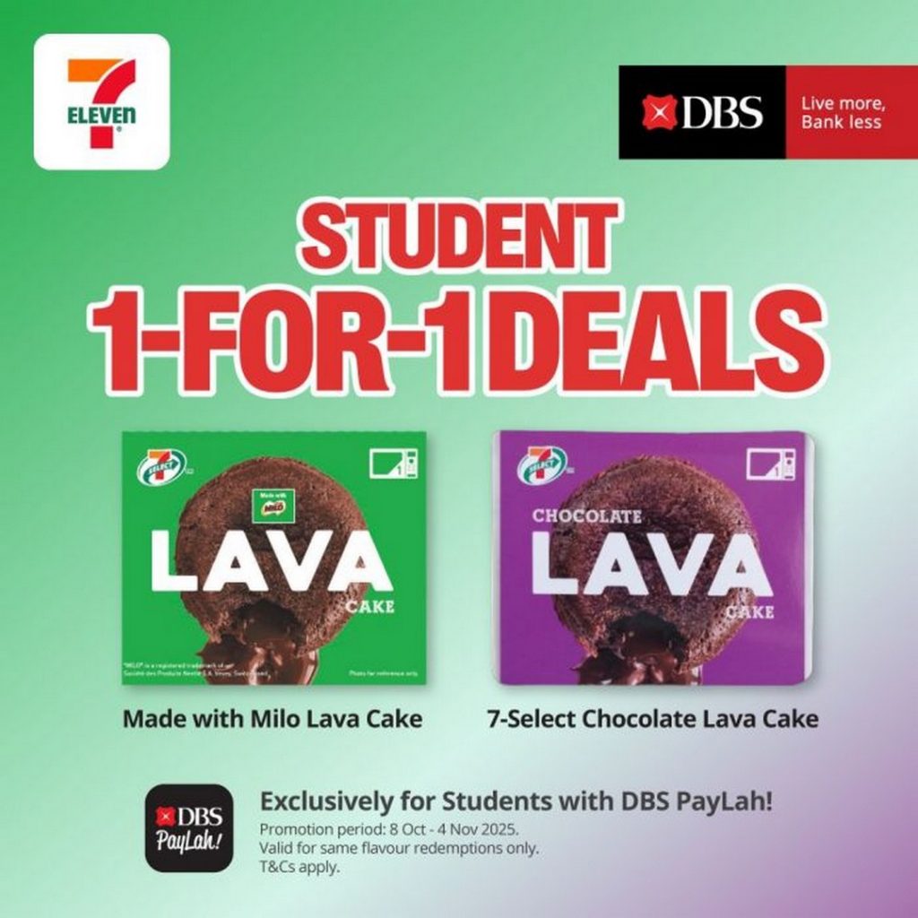 8 October–4 November 2025: 7-Eleven Singapore: Students DBS PayLah! 1-for-1 Lava Cake Promotion ...