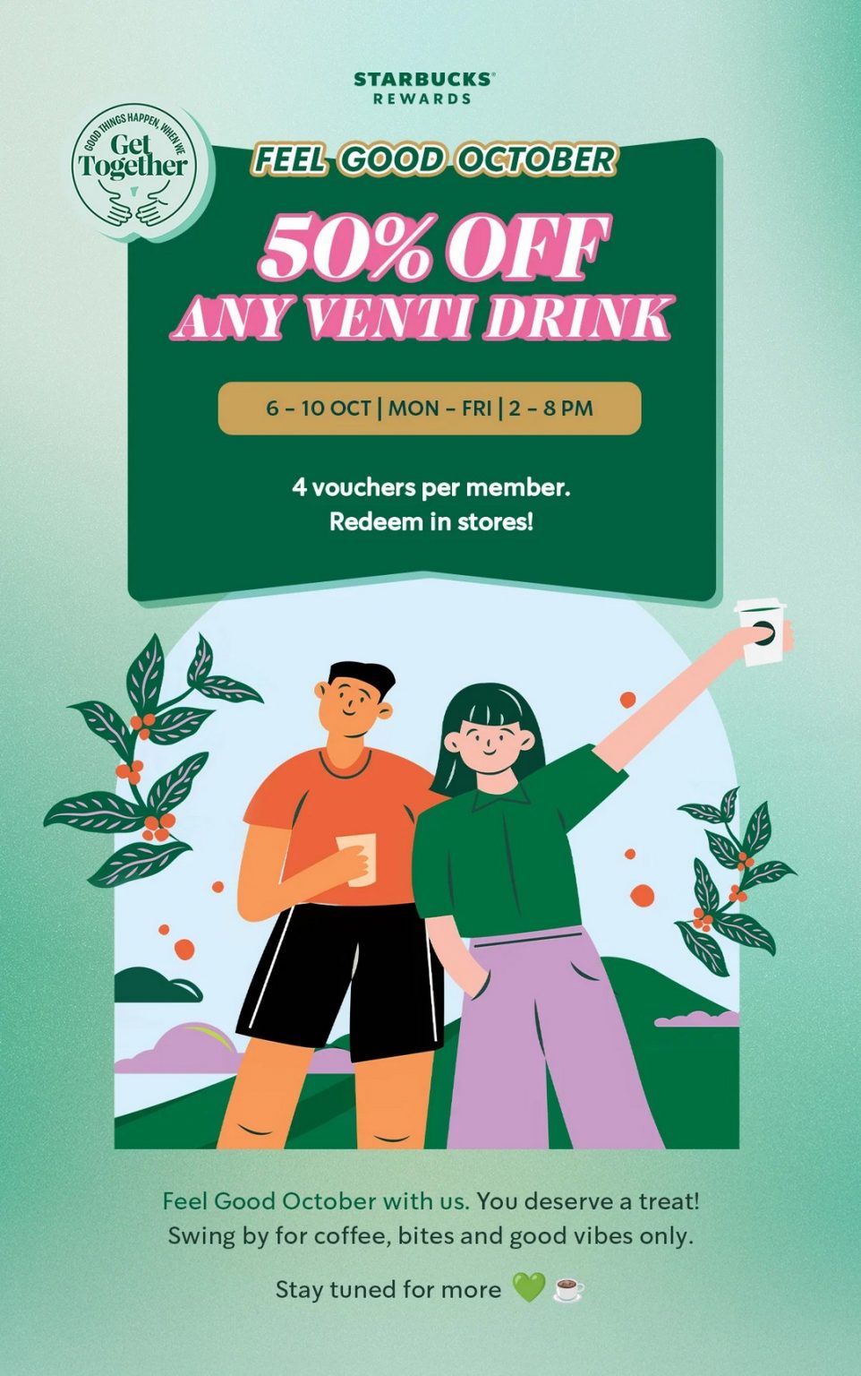 6-10 October 2025: Starbucks: Feel Good October 50% Off Any Venti Drink ...