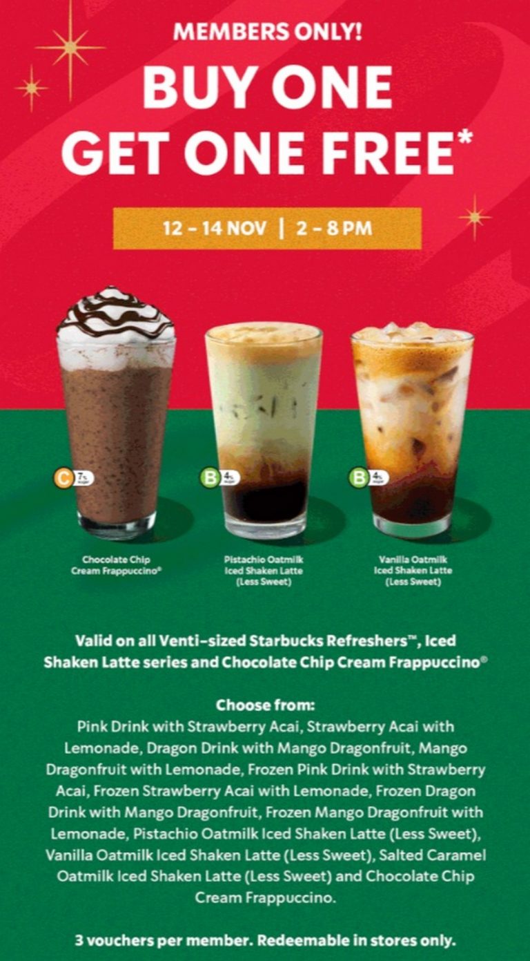 12-14 November 2025: Starbucks Singapore: Buy One Get One Free Drinks ...