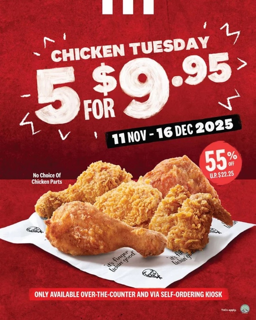 11 November-16 December 2025: KFC Singapore: Chicken Tuesday – 5 Pieces ...