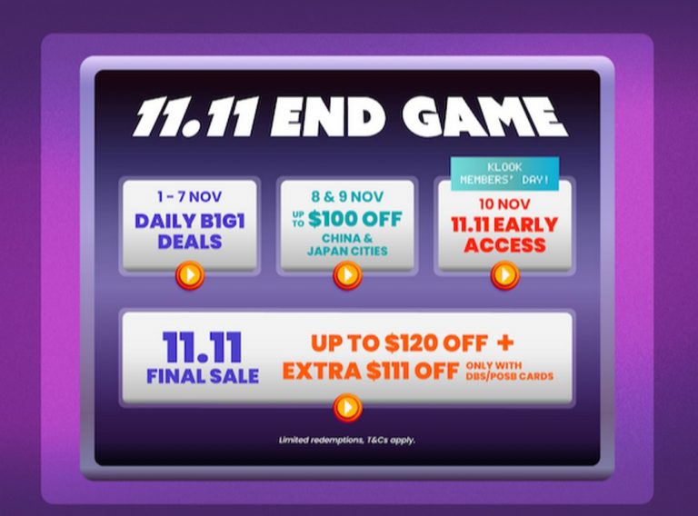 1-11 November 2025: Klook 11.11 End Game: Travel Deals & Promotions - SG.EverydayOnSales.com