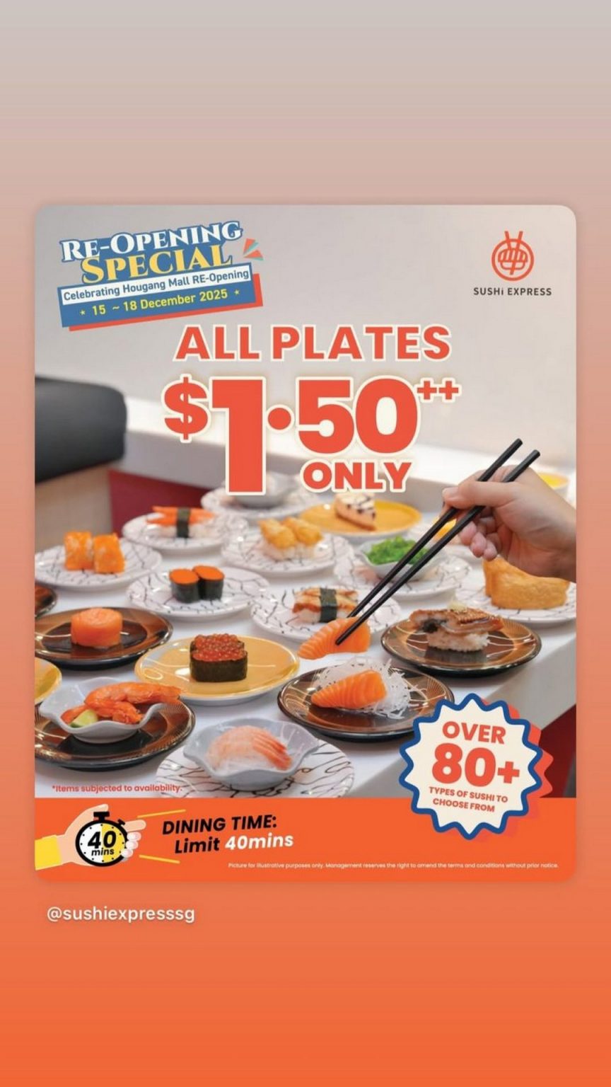 15-18 December 2025: Sushi Express Hougang Mall: $1.50++ All Plates ...