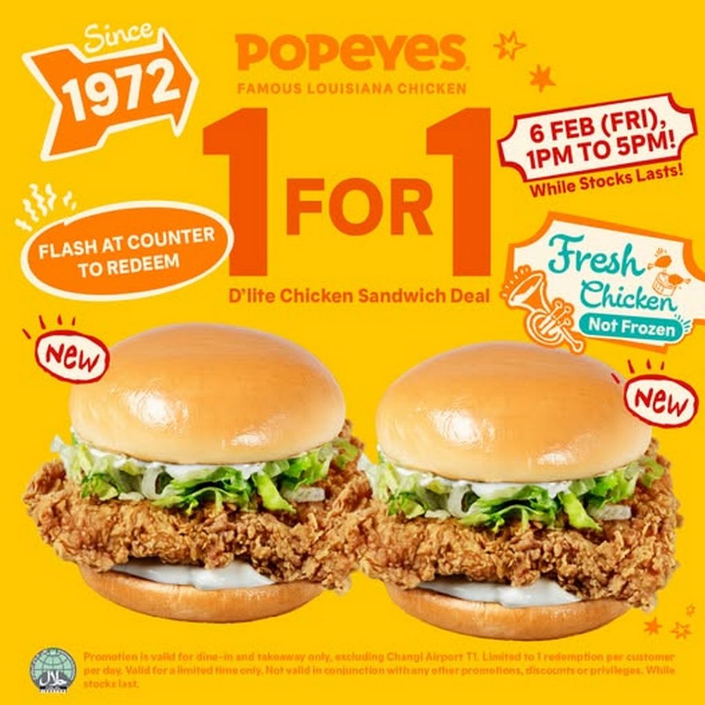 6 February 2026: Popeyes Singapore: 1-for-1 Deal on New D’lite Chicken ...