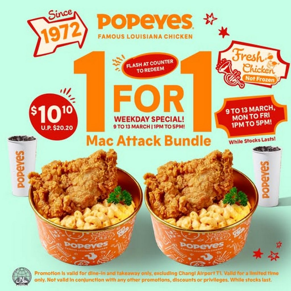 9-13 March 2026: Popeyes Singapore: 1 FOR 1 Mac Attack Bundle Promotion ...