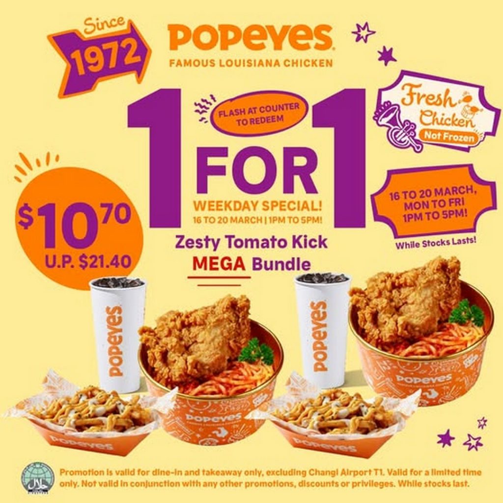 16–20 March 2026: Popeyes Singapore 1-for-1 Zesty Tomato Kick MEGA ...