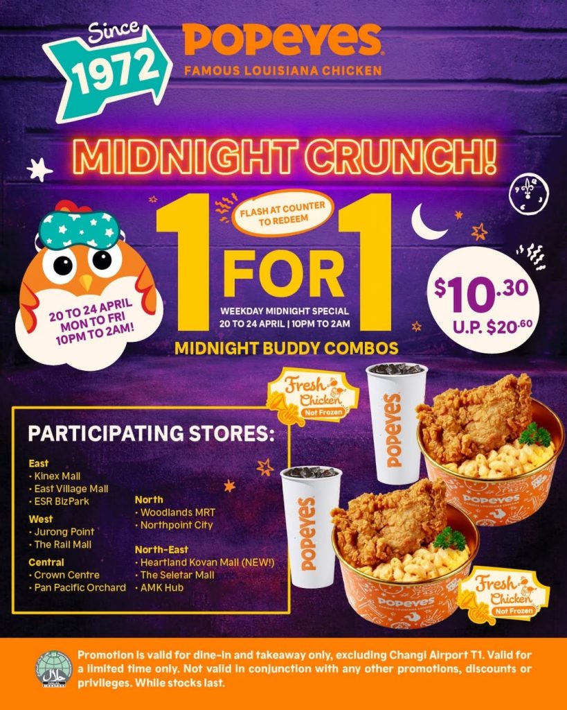 20-24 April 2026: Popeyes, 1-for-1 Midnight Buddy Combo Promotion, Late ...